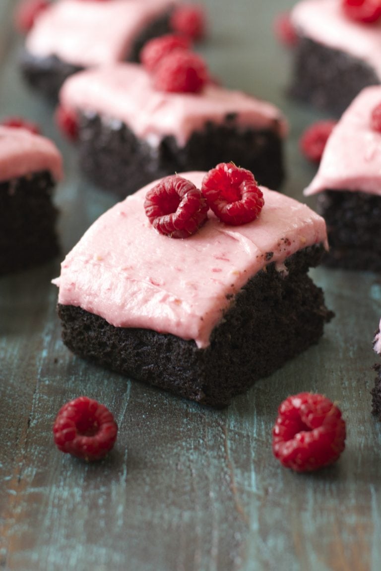 Dark Chocolate Brownies with Raspberry Frosting - Maebells